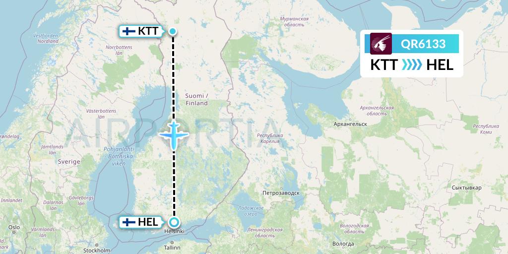QR6133 Flight Status Qatar Airways: Kittila to Helsinki (QTR6133)