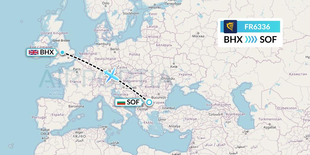 FR6336 Flight Status Ryanair: Birmingham to Sofia (RYR6336)
