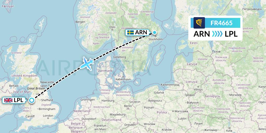 FR4665 Flight Status Ryanair: Stockholm to Liverpool (RYR4665)