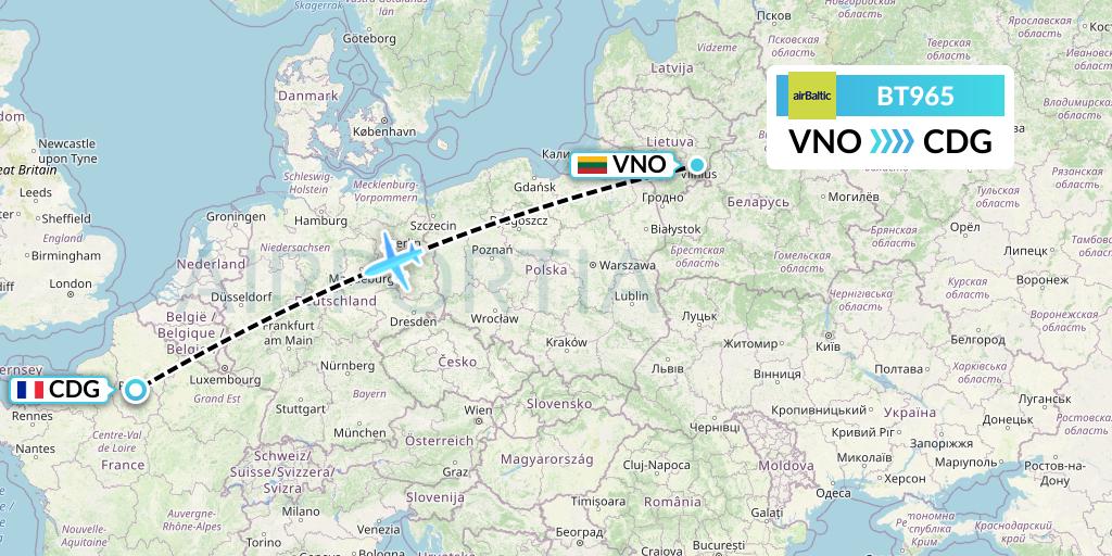 BT965 Flight Status Air Baltic: Vilnius to Paris (BTI965)