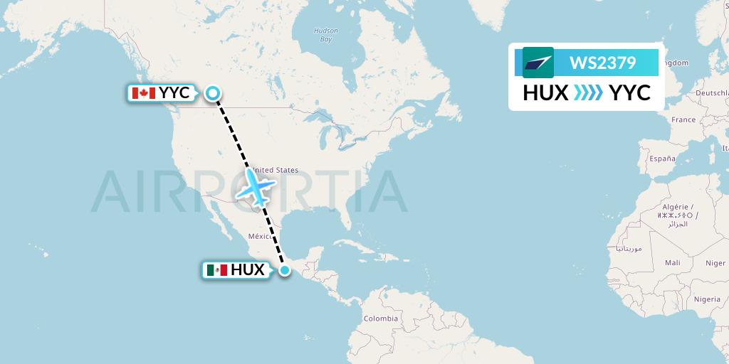 WS2379 Flight Status WestJet: Huatulco to Calgary (WJA2379)