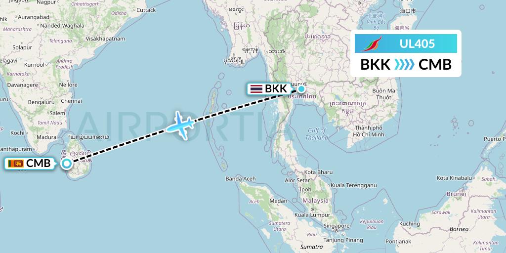 UL405 Flight Status SriLankan Airlines: Bangkok to Colombo (ALK405)