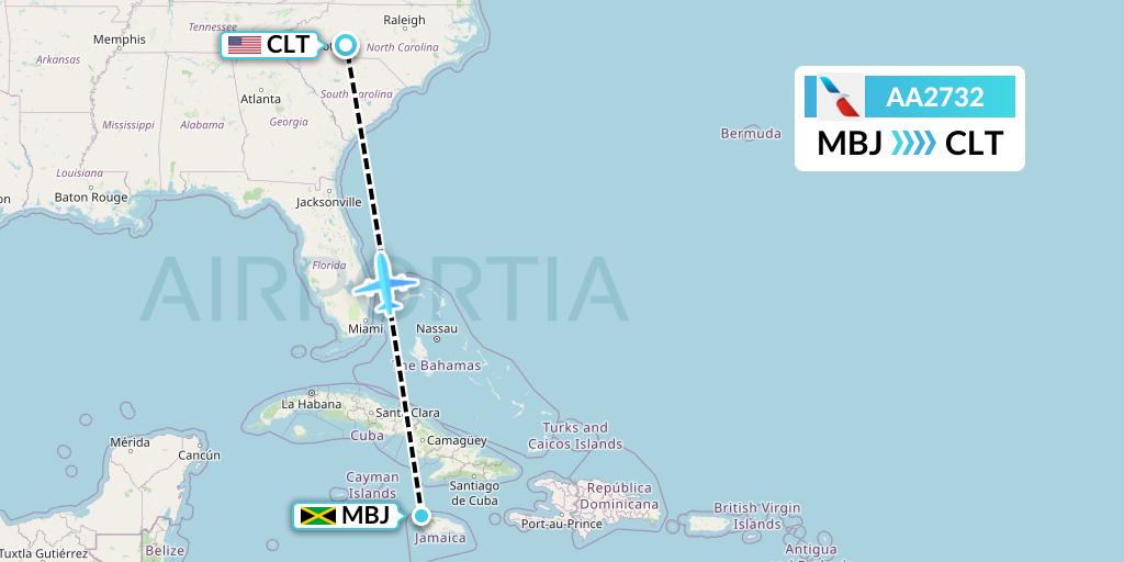 AA2732 Flight Status American Airlines: Montego Bay to Charlotte (AAL2732)