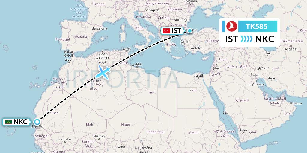 TK585 Flight Status Turkish Airlines: Istanbul to Nouakchott (THY585)