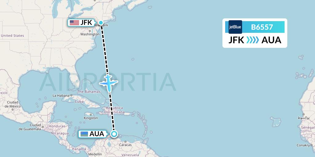B6557 Flight Status JetBlue Airways: New York to Oranjestad (JBU557)