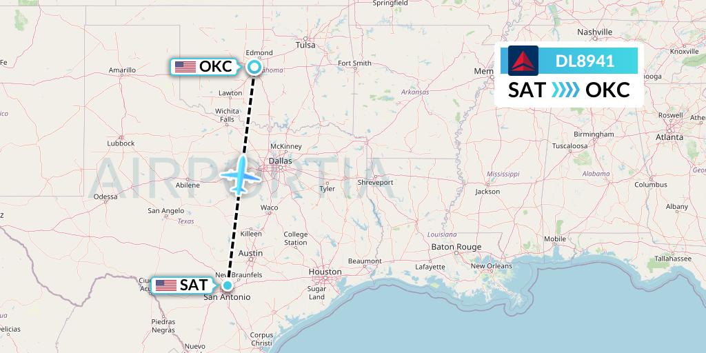 DL8941 Flight Status Delta Air Lines: San Antonio to Oklahoma City ...