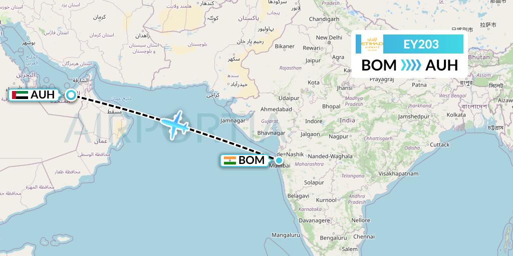 EY203 Flight Status Etihad Airways: Mumbai to Abu Dhabi (ETD203)