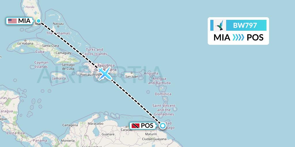 BW797 Flight Status Caribbean Airlines: Miami to Port of Spain (BWA797)