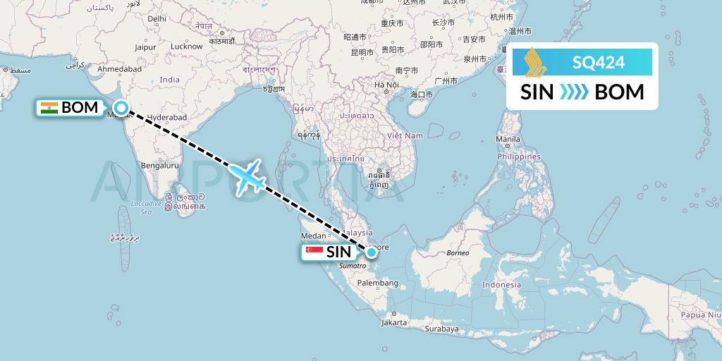 SQ424 Flight Status Singapore Airlines: Singapore to Mumbai (SIA424)