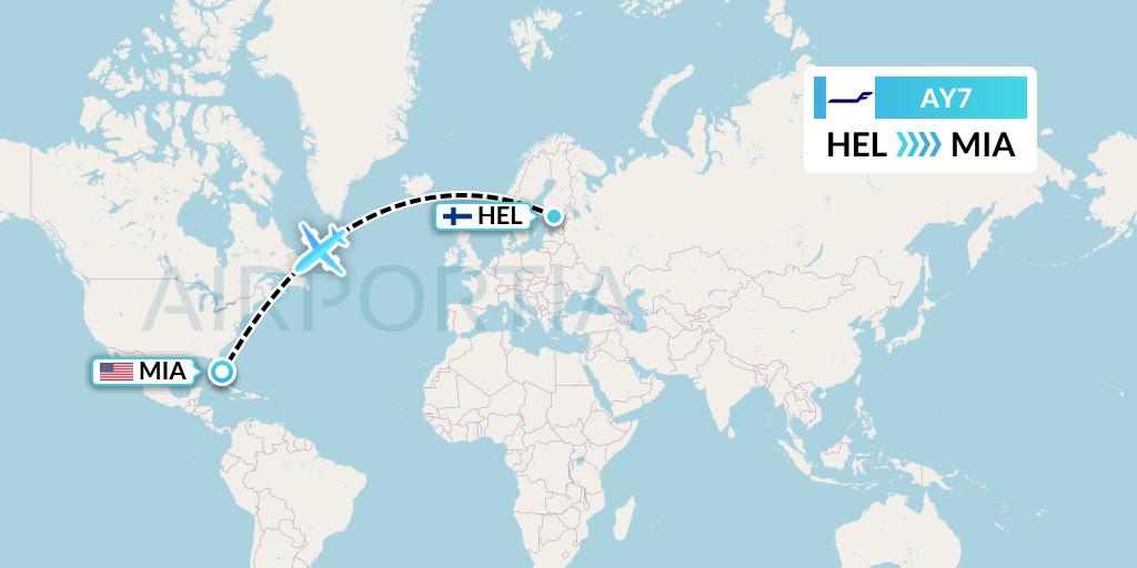 AY7 Flight Status Finnair: Helsinki to Miami (FIN7)