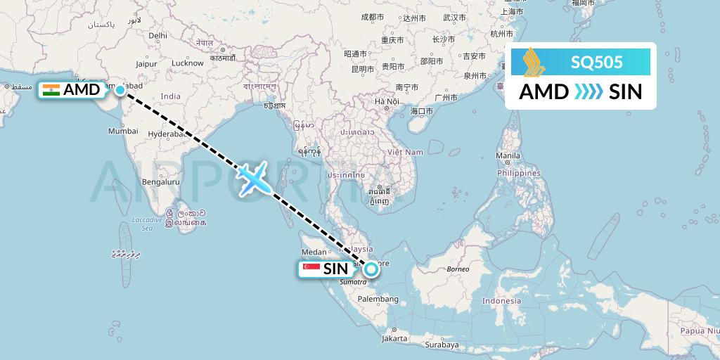SQ505 Flight Status Singapore Airlines: Ahmedabad to Singapore (SIA505)