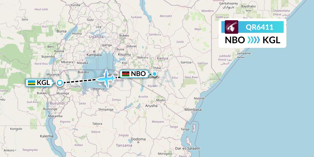 QR6411 Flight Status Qatar Airways: Nairobi to Kigali (QTR6411)
