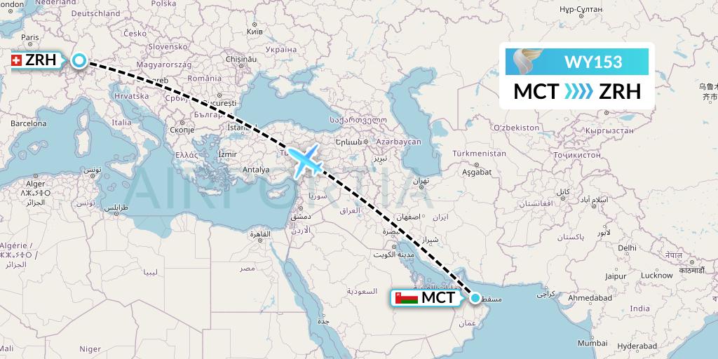 WY153 Flight Status Oman Air: Muscat to Zurich (OMA153)