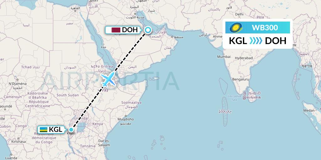 WB300 Flight Status RwandAir: Kigali to Doha (RWD300)