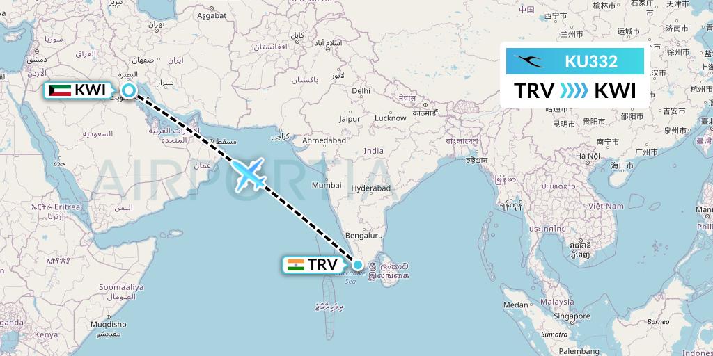 KU332 Flight Status Kuwait Airways: Thiruvananthapuram to Kuwait City ...