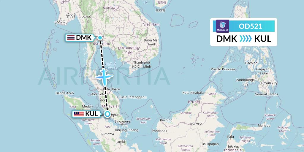 OD521 Flight Status Batik Air Malaysia: Bangkok to Kuala Lumpur (MXD521)