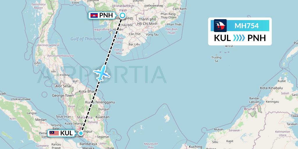 MH754 Flight Status Malaysia Airlines: Kuala Lumpur to Phnom Penh (MAS754)