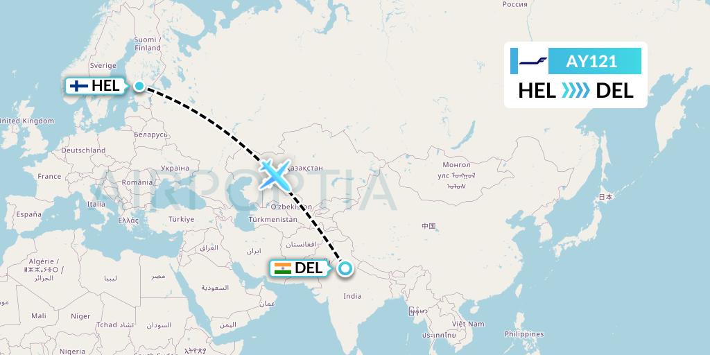 AY121 Flight Status Finnair: Helsinki to Delhi (FIN121)