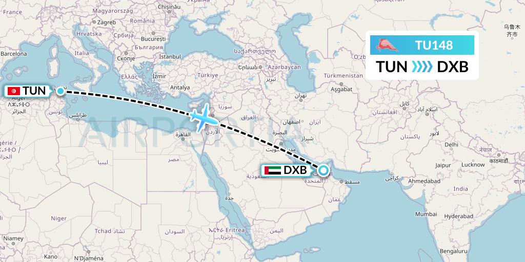 TU148 Flight Status Tunisair: Tunis to Dubai (TAR148)