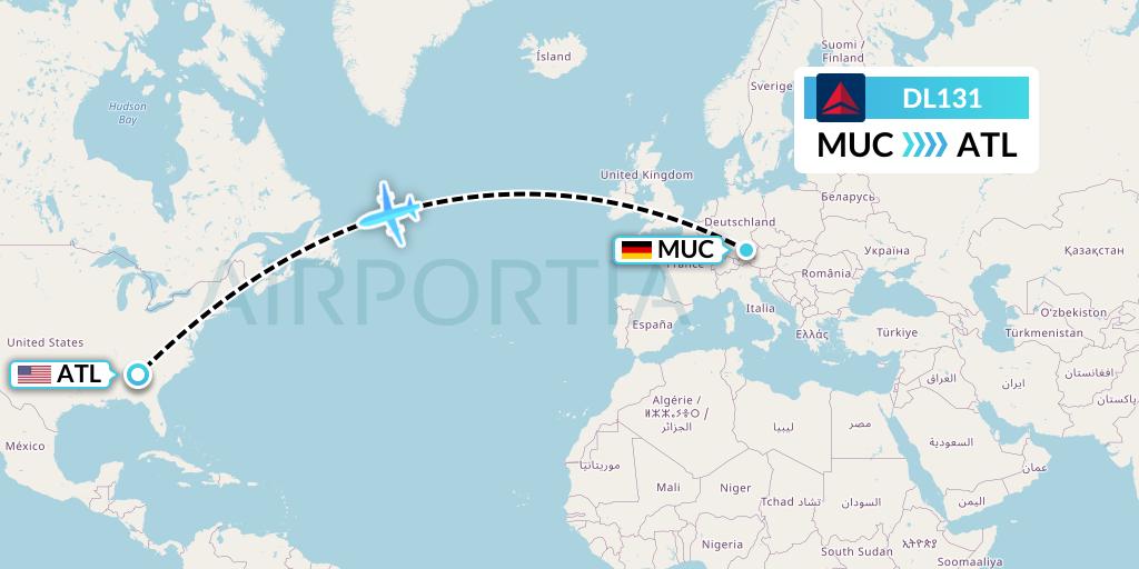 DL131 Flight Status Delta Air Lines: Munich to Atlanta (DAL131)