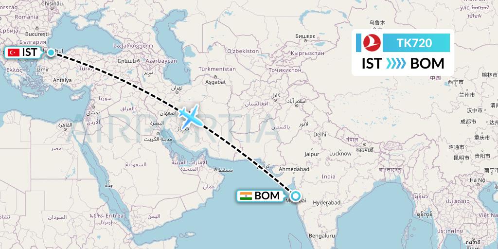 TK720 Flight Status Turkish Airlines: Istanbul to Mumbai (THY720)