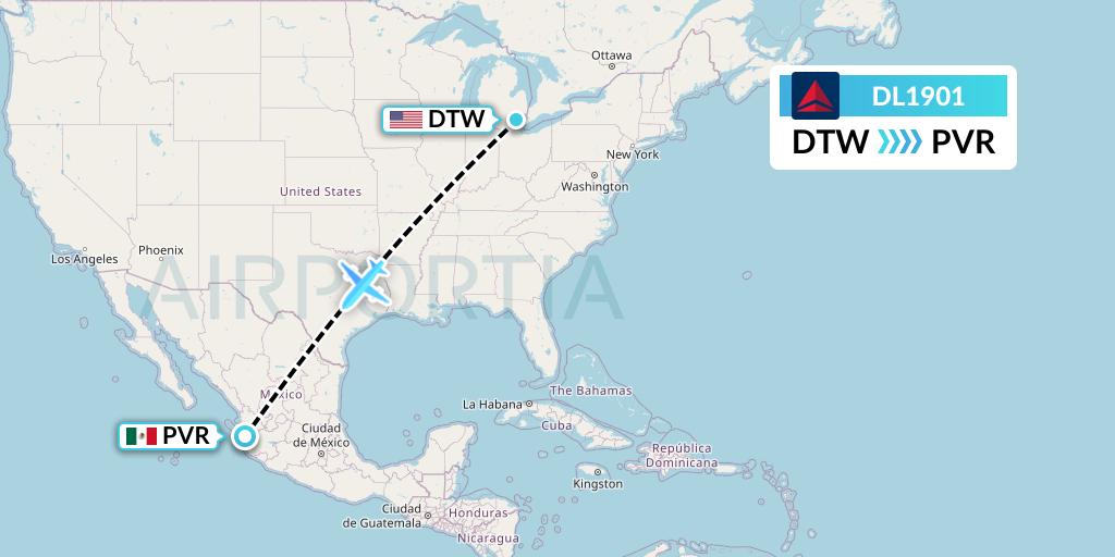 DL1901 Flight Status Delta Air Lines: Detroit to Puerto Vallarta (DAL1901)