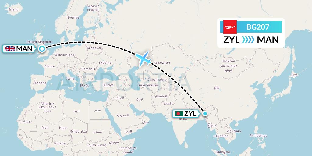 BG207 Flight Status Biman Bangladesh Airlines: Sylhet to Manchester ...