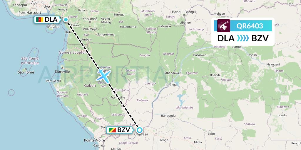 QR6403 Flight Status Qatar Airways: Douala to Brazzaville (QTR6403)