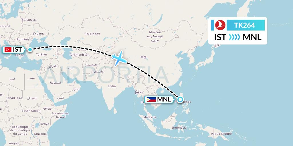 TK264 Flight Status Turkish Airlines: Istanbul to Manila (THY264)