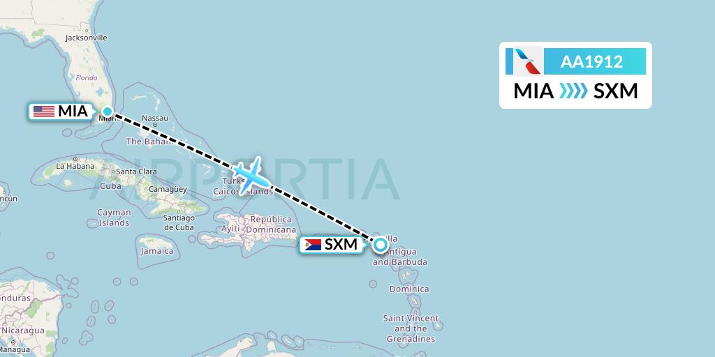 AA1912 Flight Status American Airlines: Miami to Sint Maarten (AAL1912)