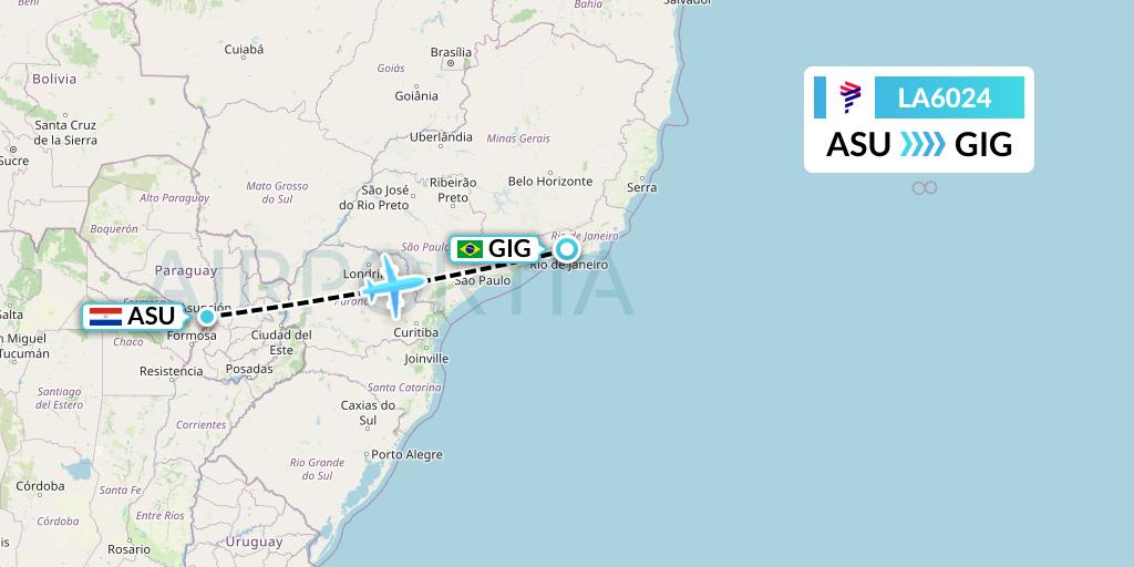 LA6024 Flight Status LAN Airlines: Asuncion to Rio de Janeiro (LAN6024)