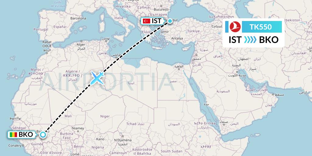 TK550 Flight Status Turkish Airlines: Istanbul to Bamako (THY550)