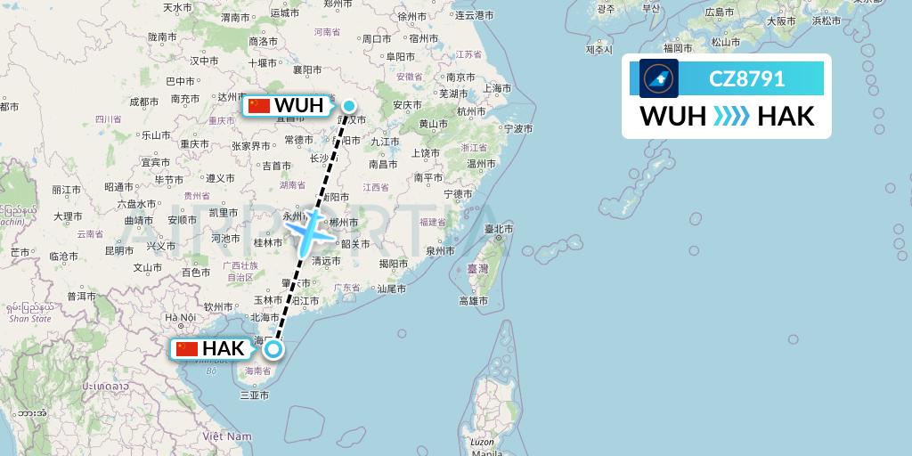 CZ8791 Flight Status China Southern Airlines: Wuhan to Haikou (CSN8791)