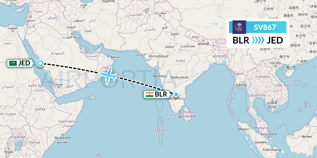 SV867 Flight Status Saudi Arabian Airlines: Bangalore to Jeddah (SVA867)