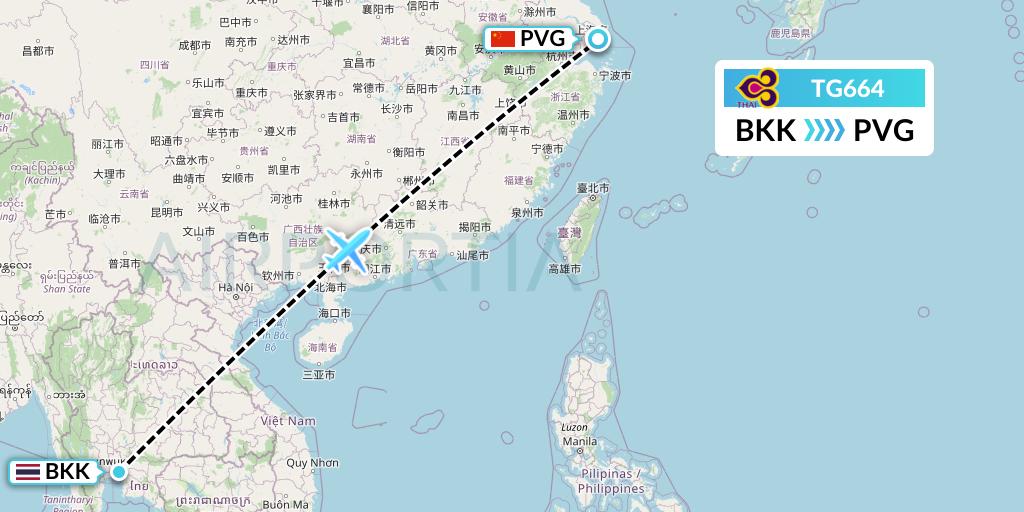 TG664 Flight Status Thai Airways: Bangkok to Shanghai (THA664)