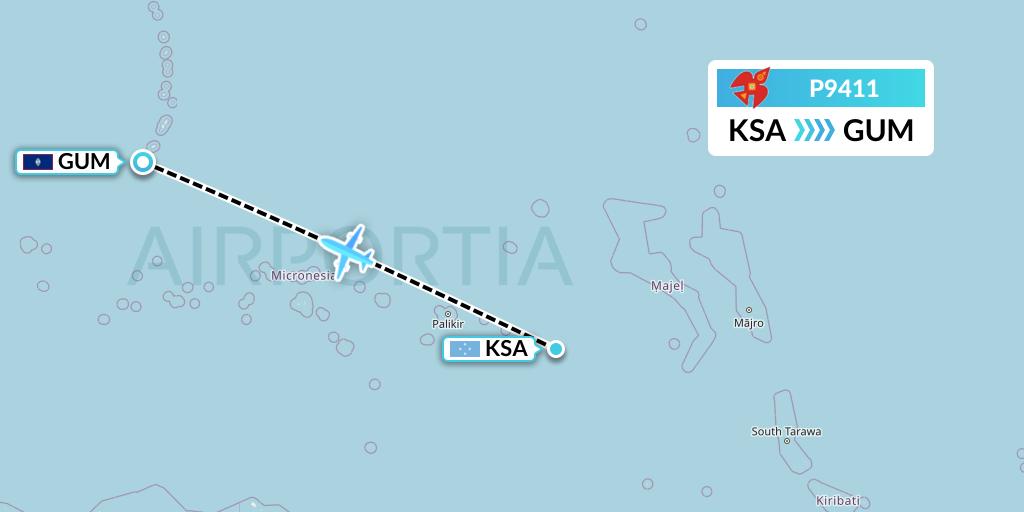 P9411 Flight Status Asia Pacific Airlines: Kosrae to Guam (MGE411)