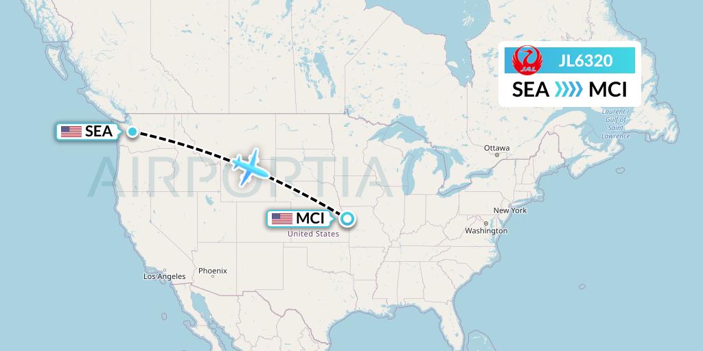 JL6320 Flight Status Japan Airlines: Seattle to Kansas City (JAL6320)