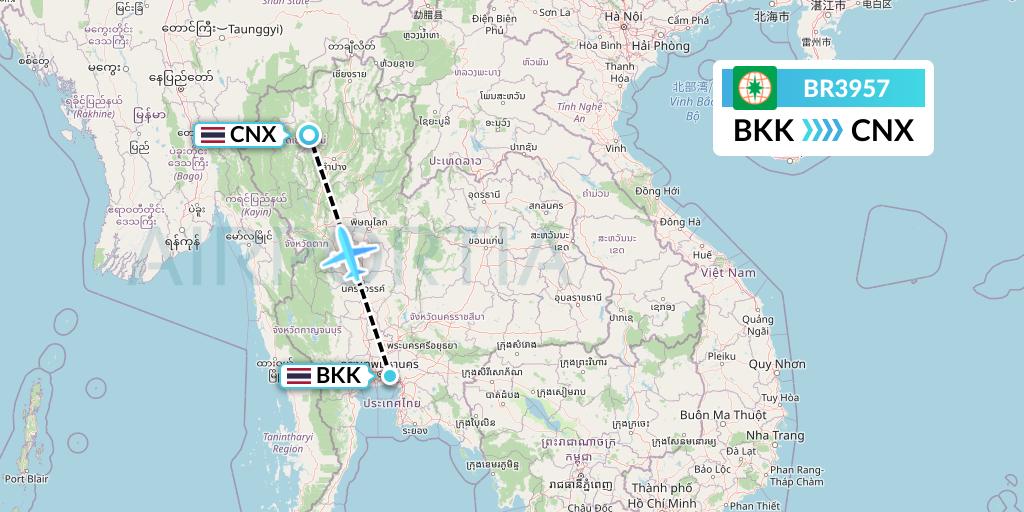 BR3957 Flight Status EVA Air: Bangkok to Chiang Mai (EVA3957)
