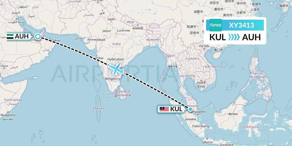 XY3413 Flight Status Flynas: Kuala Lumpur to Abu Dhabi (KNE3413)