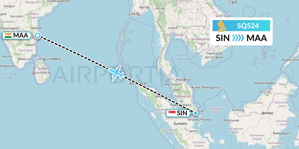 SQ524 Flight Status Singapore Airlines: Singapore to Chennai (SIA524)