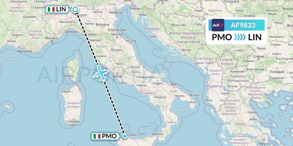 AF9833 Flight Status Air France: Palermo to Milan (AFR9833)