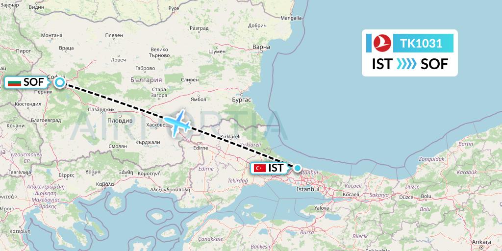 TK1031 Flight Status Turkish Airlines: Istanbul to Sofia (THY1031)