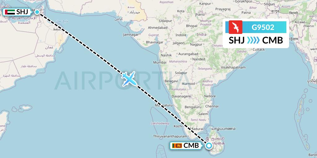 G9502 Flight Status Air Arabia: Sharjah to Colombo (ABY502)