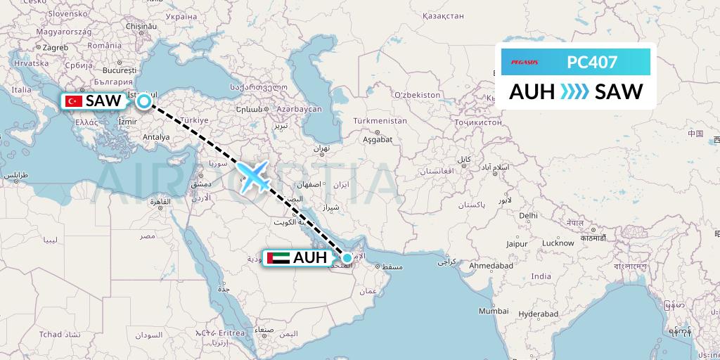 PC407 Flight Status Pegasus Airlines: Abu Dhabi to Istanbul (PGT407)