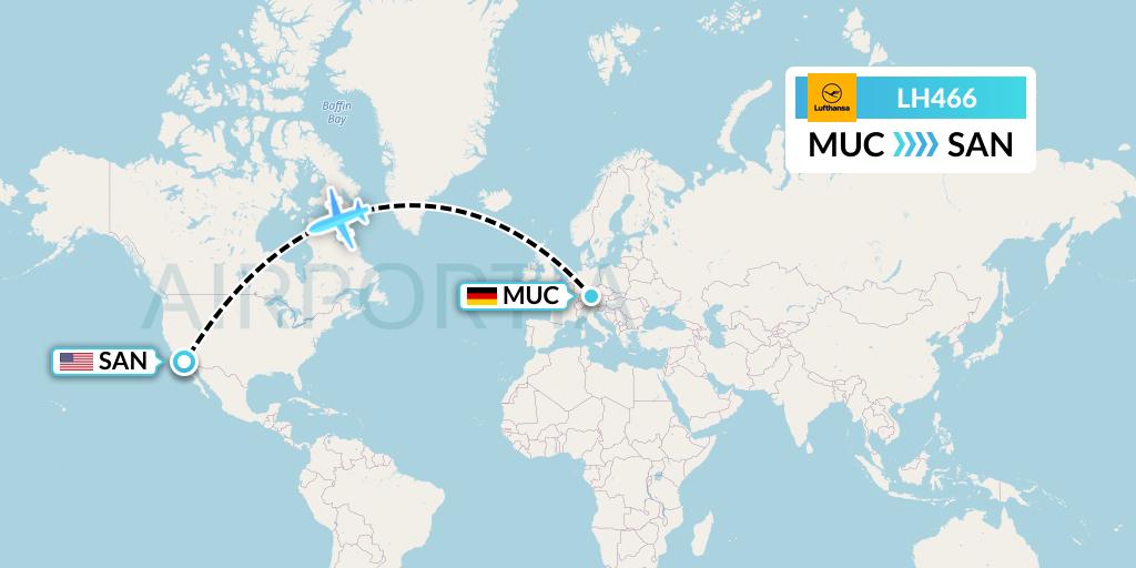 LH466 Flight Status Lufthansa: Munich to San Diego (DLH466)