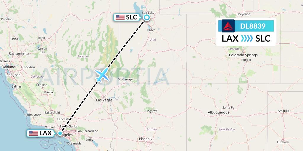 DL8839 Flight Status Delta Air Lines: Los Angeles to Salt Lake City ...