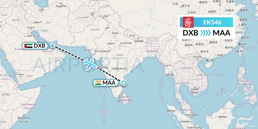EK546 Flight Status Emirates: Dubai to Chennai (UAE546)
