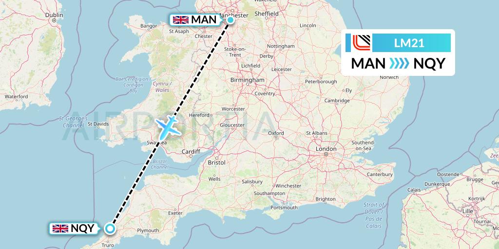 LM21 Flight Status Loganair: Manchester to Newquay (LOG21)