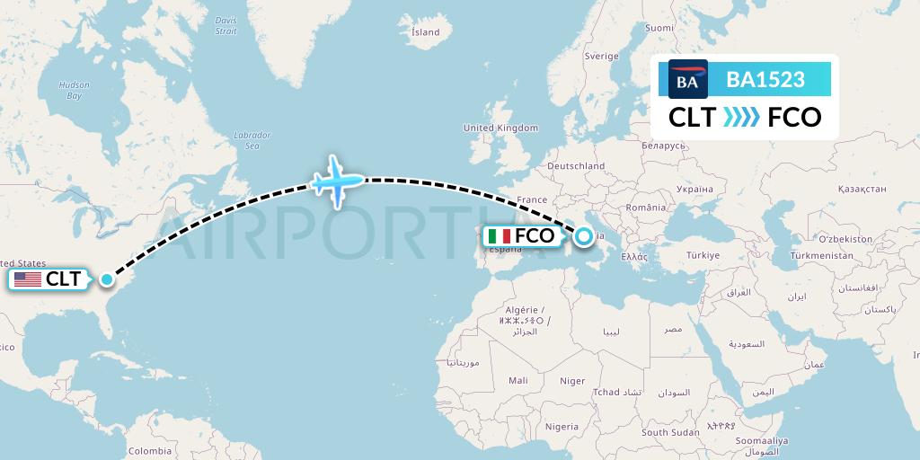 BA1523 Flight Status British Airways: Charlotte to Rome (BAW1523)
