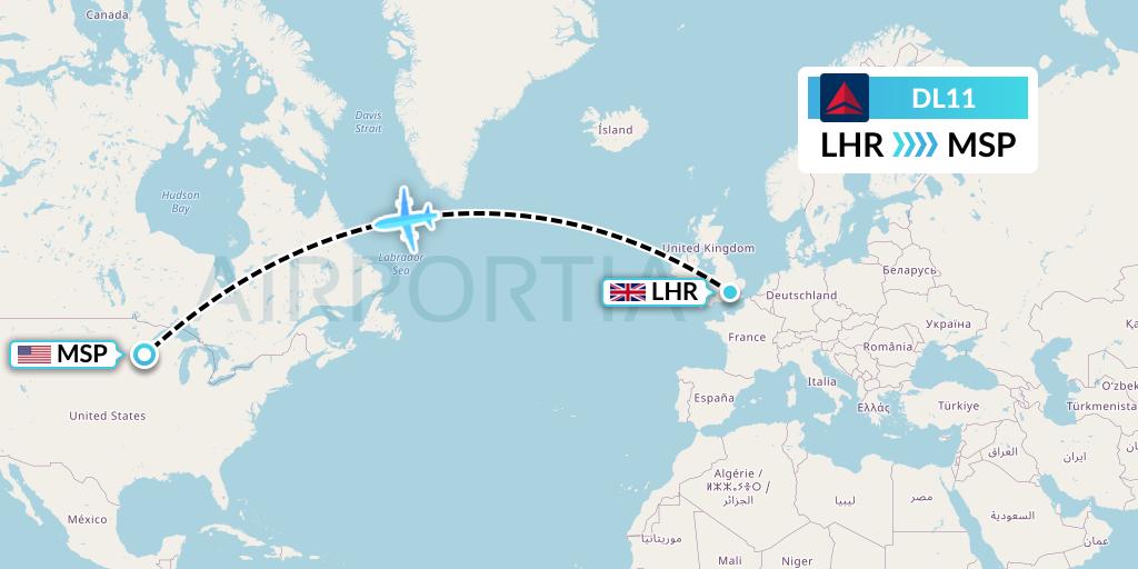 DL11 Flight Status Delta Air Lines: London to Minneapolis (DAL11)